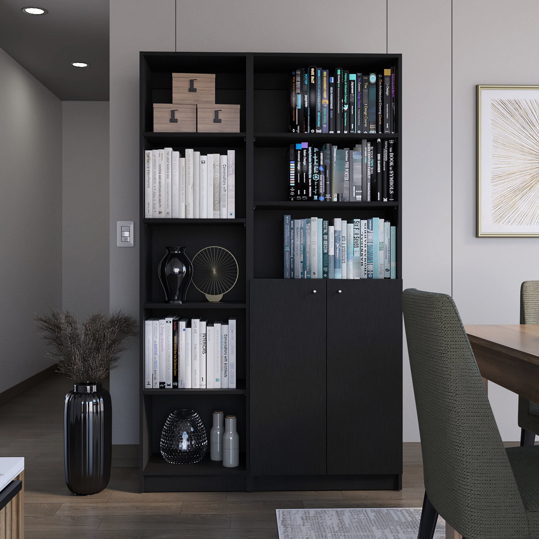 42" Wide Bookcase Set with 8 Shelves and Hidden Cabinet - Organize Your ...