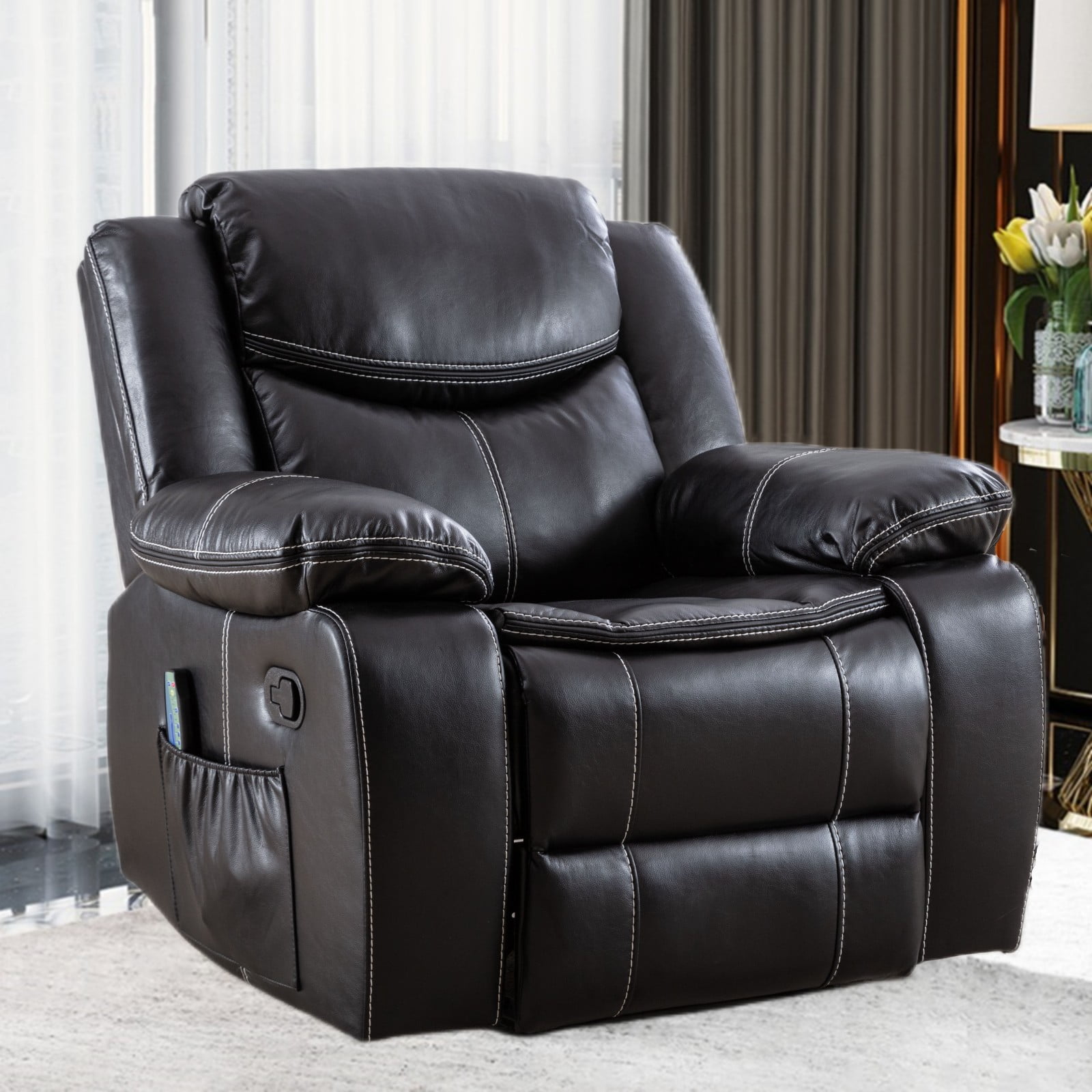 42" Wide Faux Leather Recliner Chair with Vibration Massage Heating ...