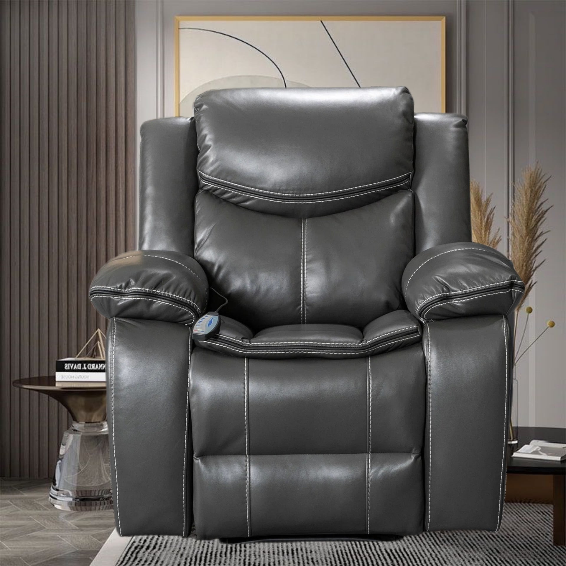 42" Wide Faux Leather Recliner Chair with Vibration Massage Heating ...