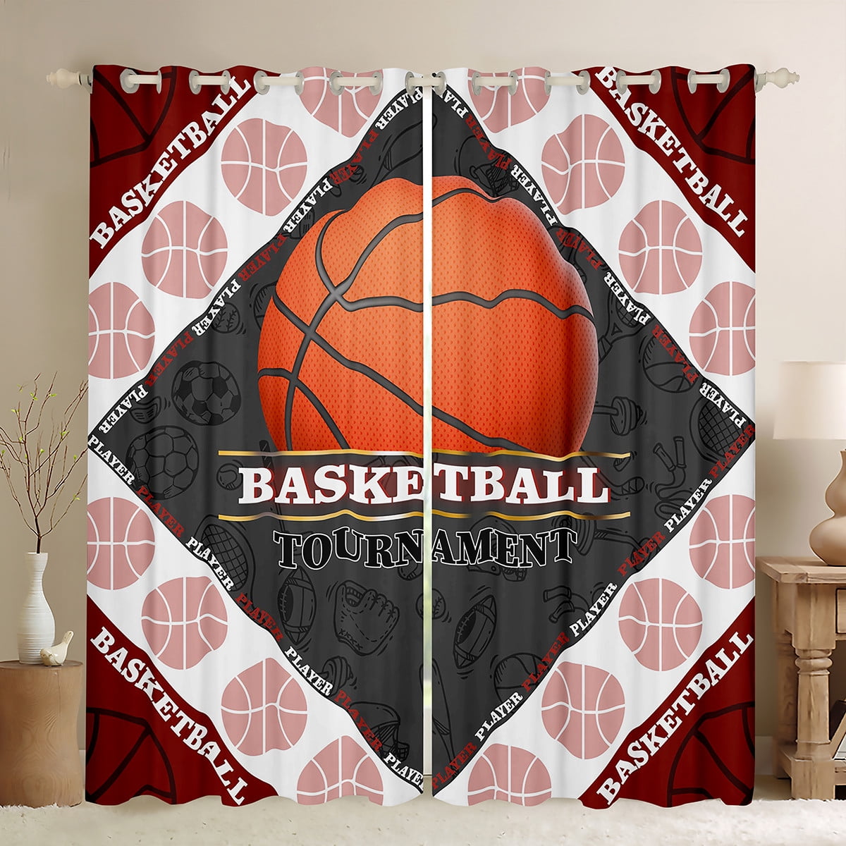 42"Wx84"L Basketball Curtains & Drapes For Boys,Sports Theme Blackout ...