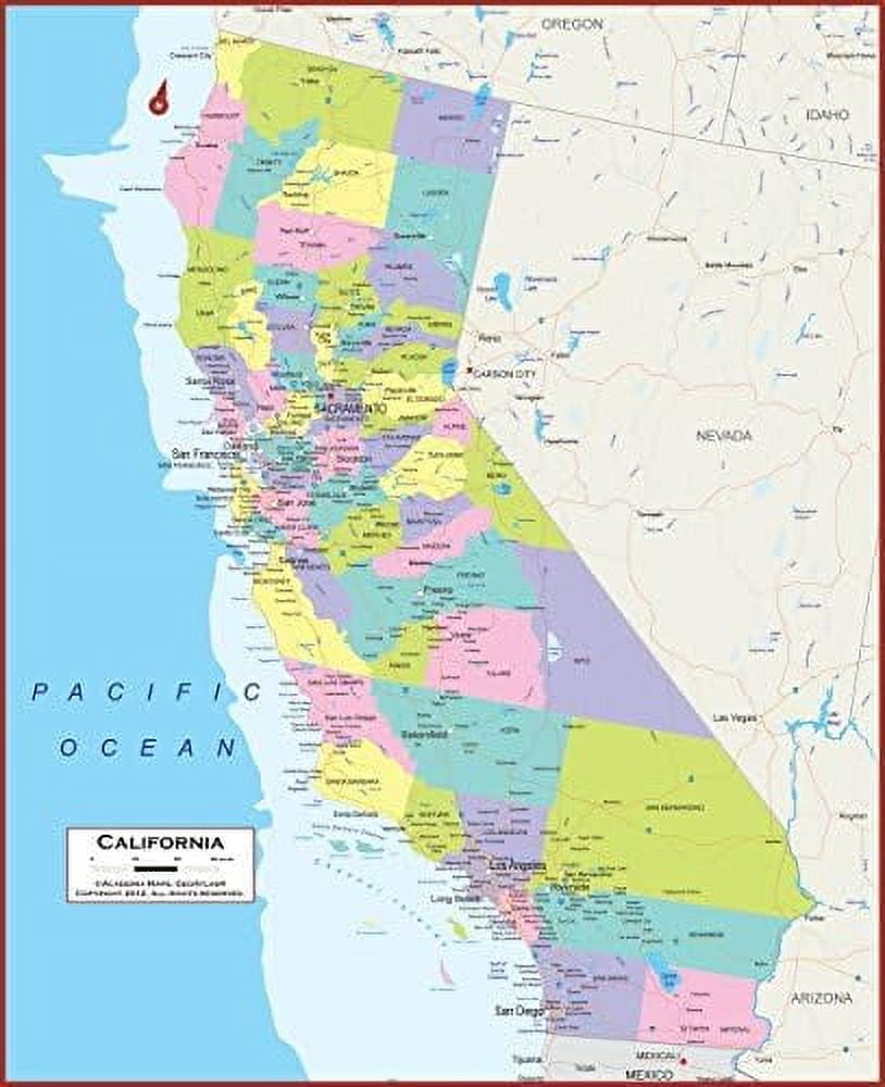 42 X 52 Large California State Wall Map Poster with Counties ...
