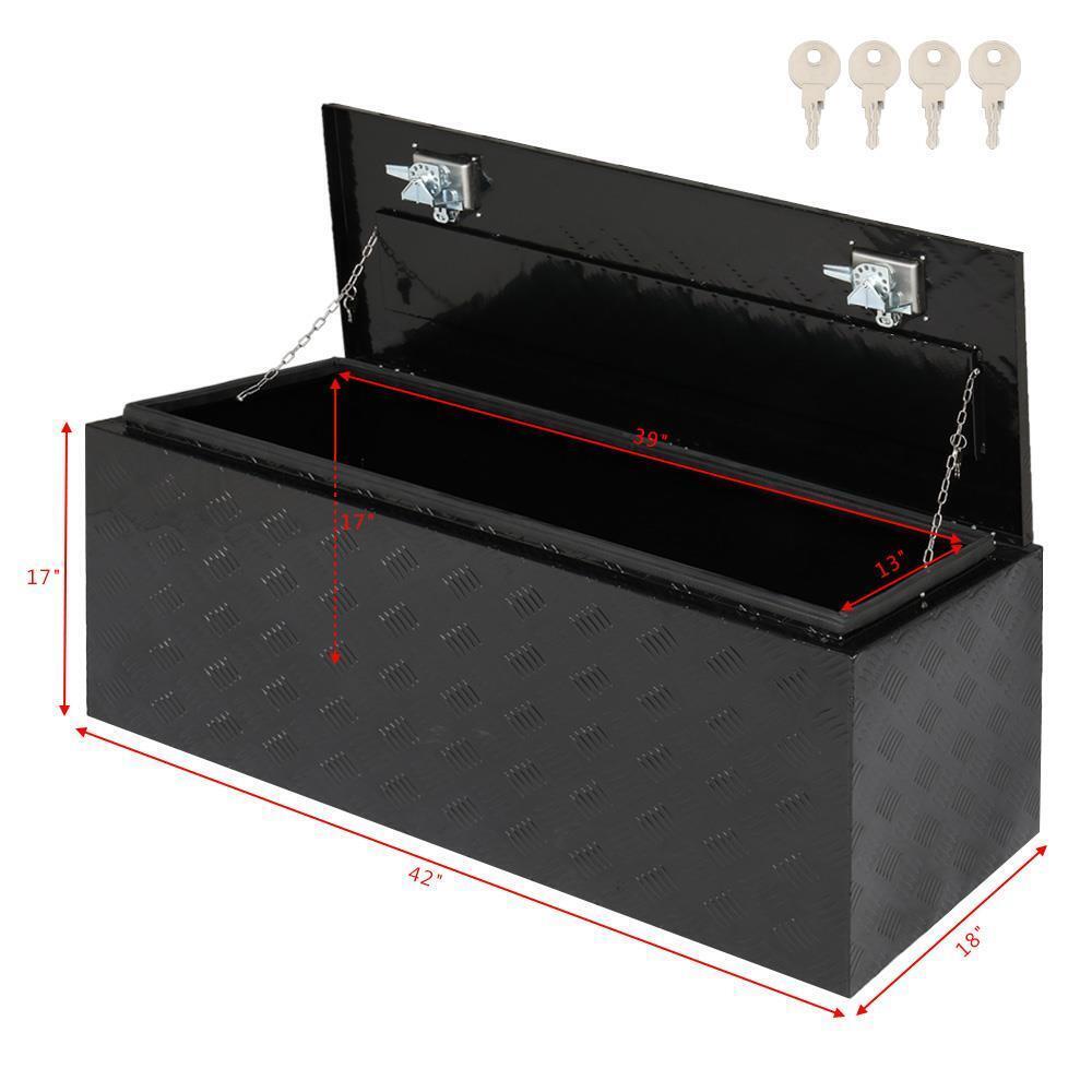 42"X18"X17" BLACK ALUMINUM TRUNK BED TOOL BOX UNDERBED CARGO STORAGE W ...