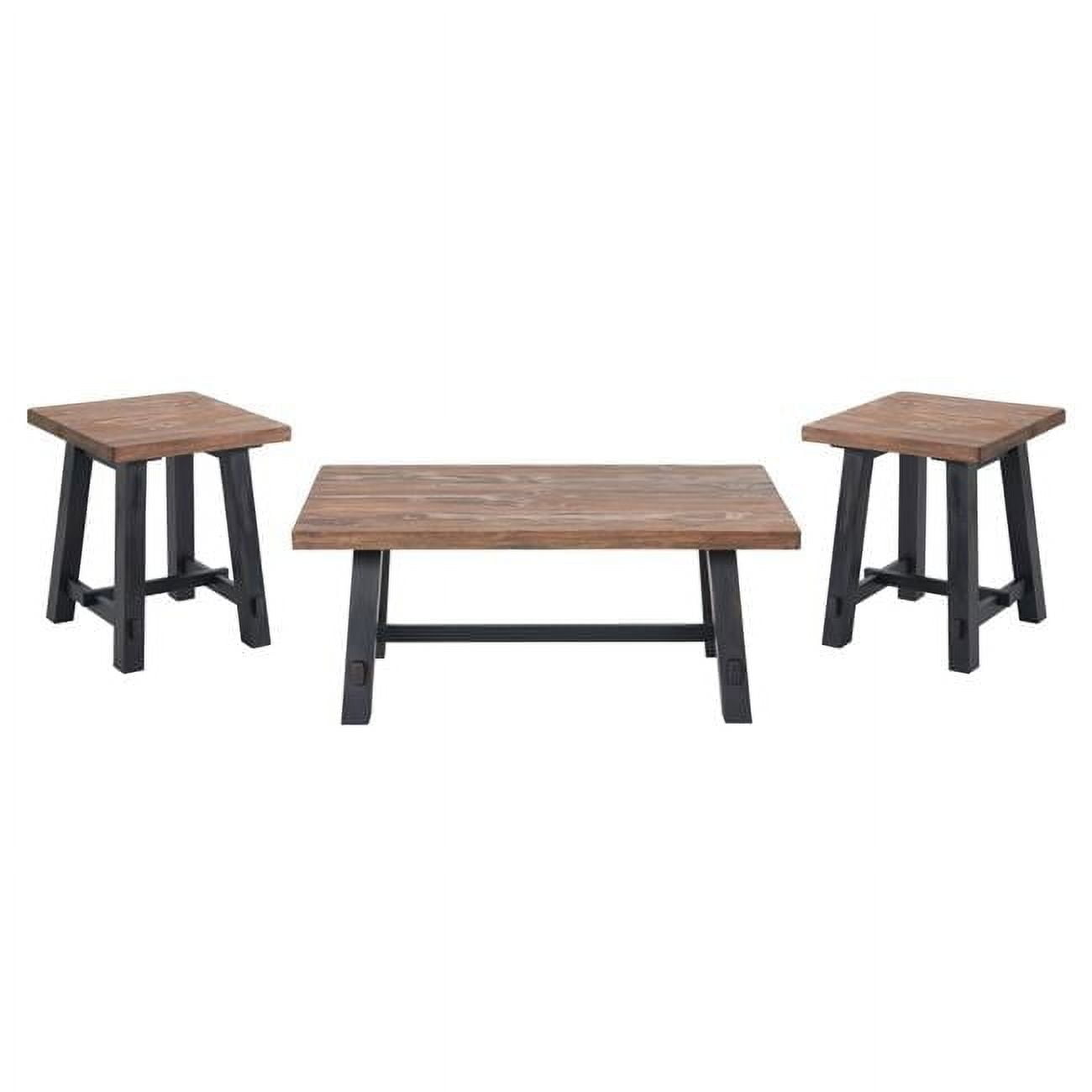 42 in. Adam Solid Wood Living Room Set with Coffee & Two Side Tables ...