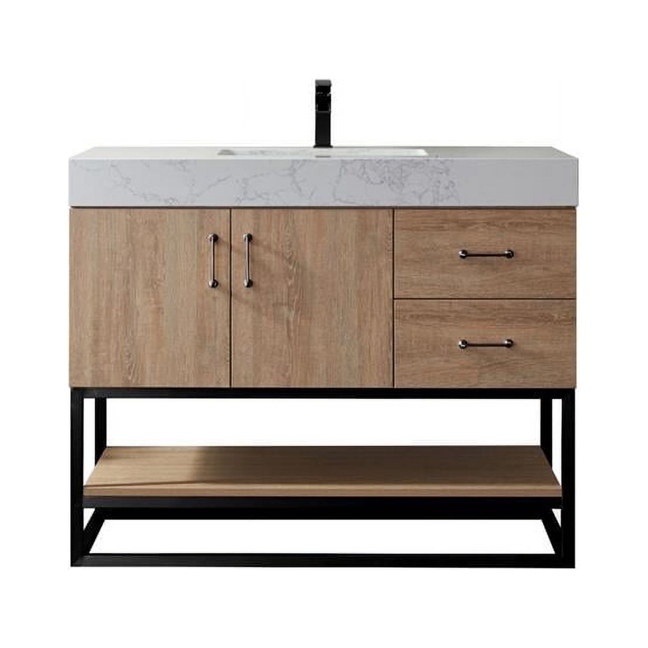42 in. Alistair Single Vanity with White Grain Stone Countertop Without ...