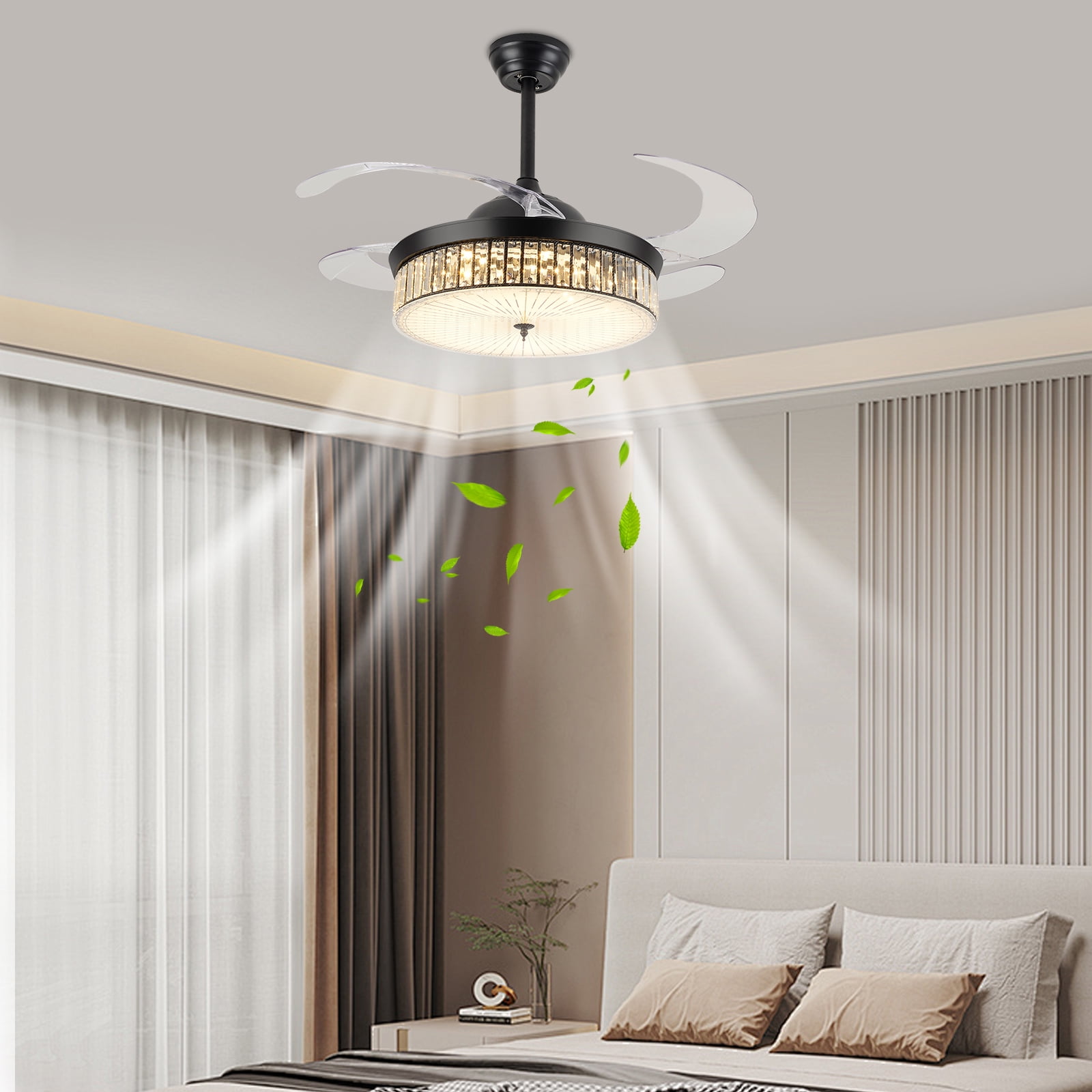 42 in Black Ceiling Fan Light 38W Round Ceiling Fan Light and Remote ...