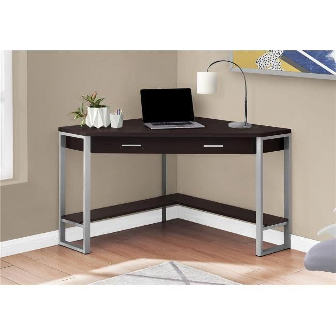 42 in. Cappuccino Corner & Silver Metal Computer Desk - Walmart.com