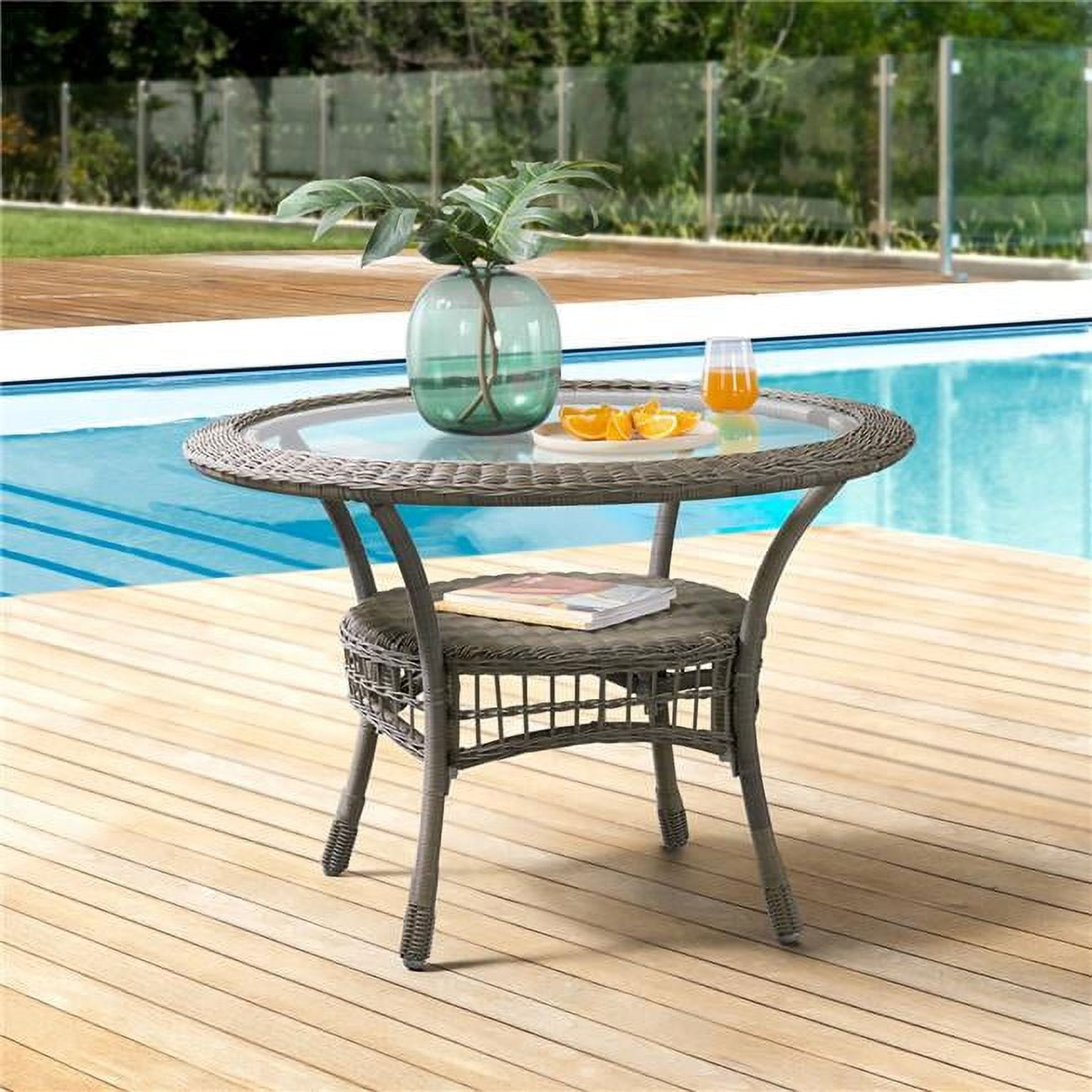 42 in. Carolina Diameter All-Weather Wicker Outdoor Dining Table with ...