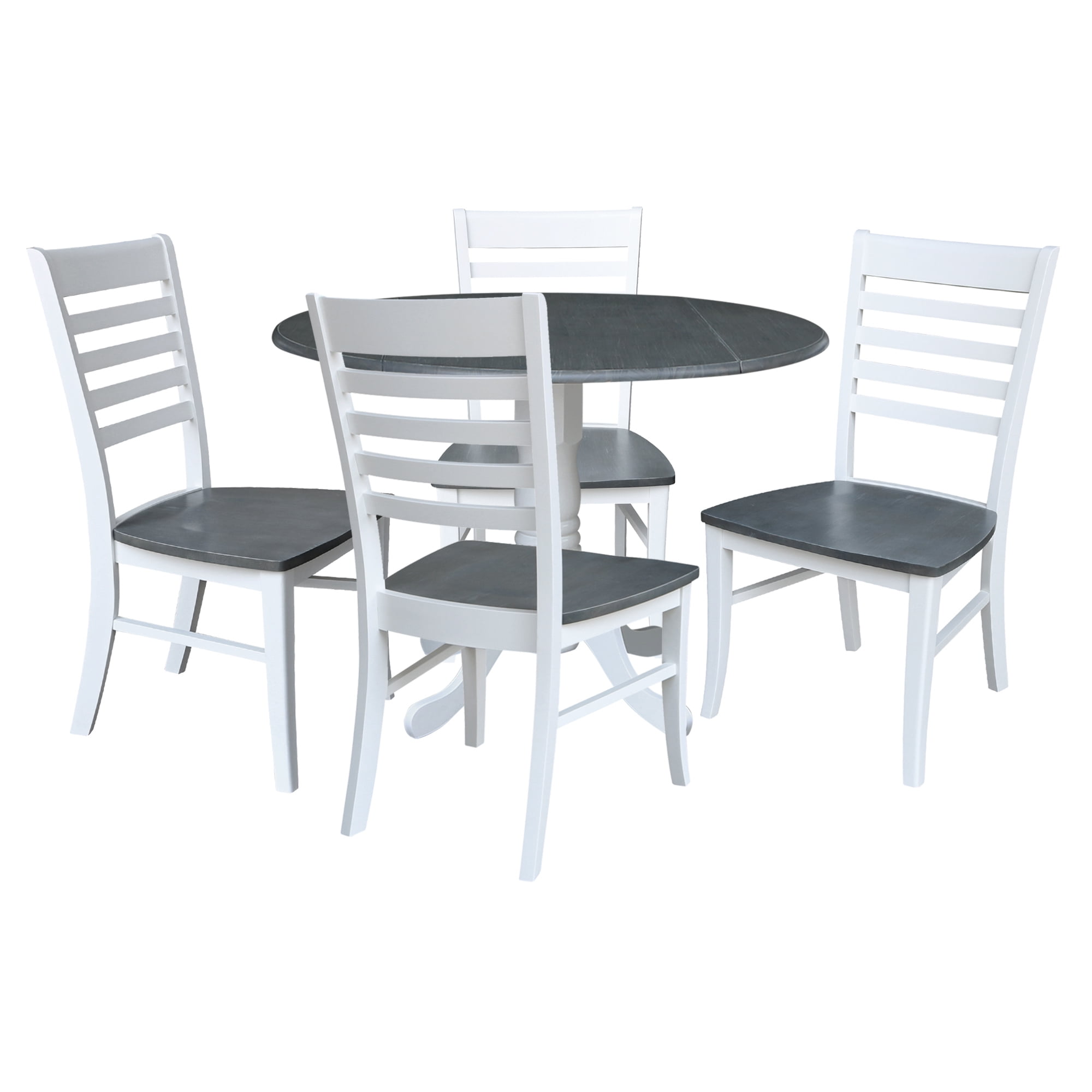 42 in. Drop Leaf Wood Dining Table and 4 Ladderback Chairs in White ...