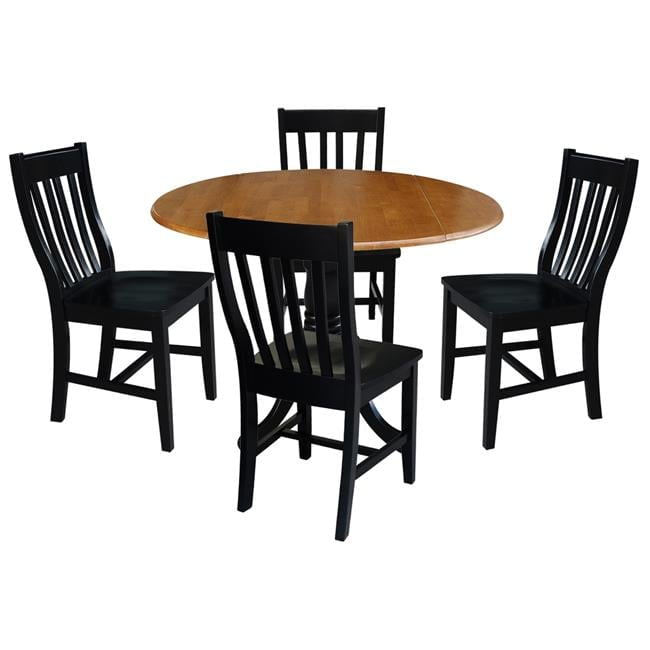 42 in. Dual Drop Leaf Dining Table with 4 Slat Back Dining Chairs ...