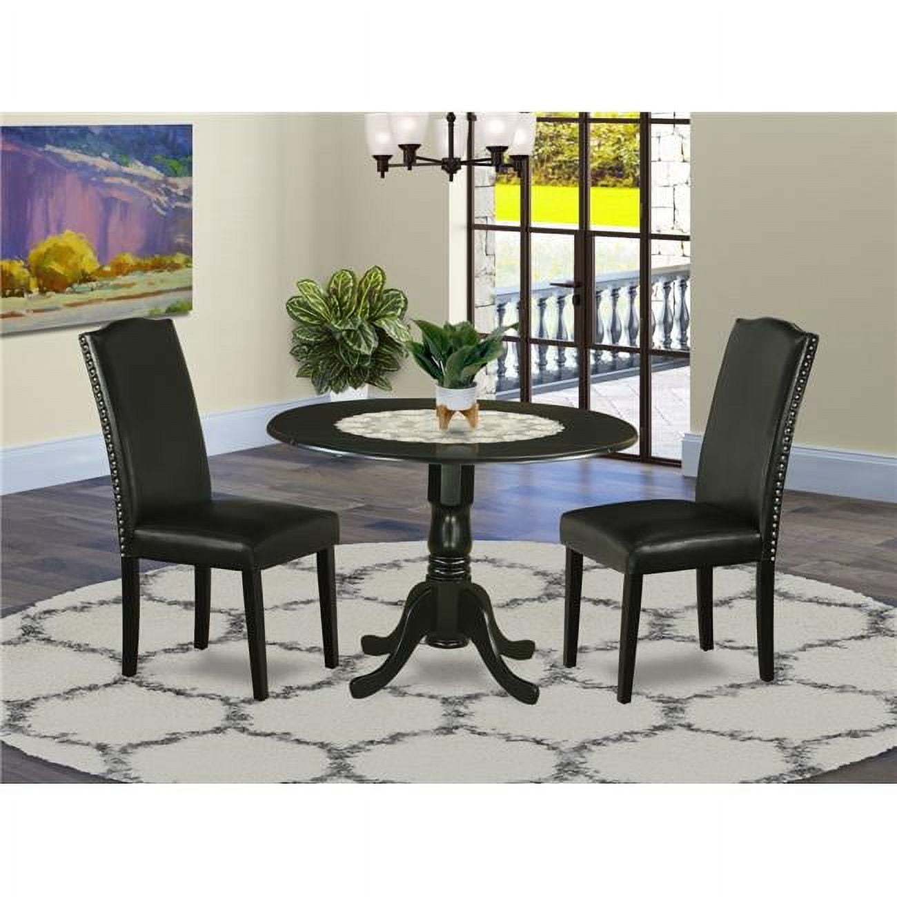 42 in. Dublin Round Dining Table with Two 9 in. Drop Leaves & Two ...