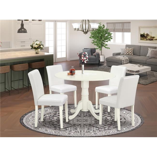 42 in. Dublin Round Kitchen Table with Two 9 in. Drop Leaves & Four ...