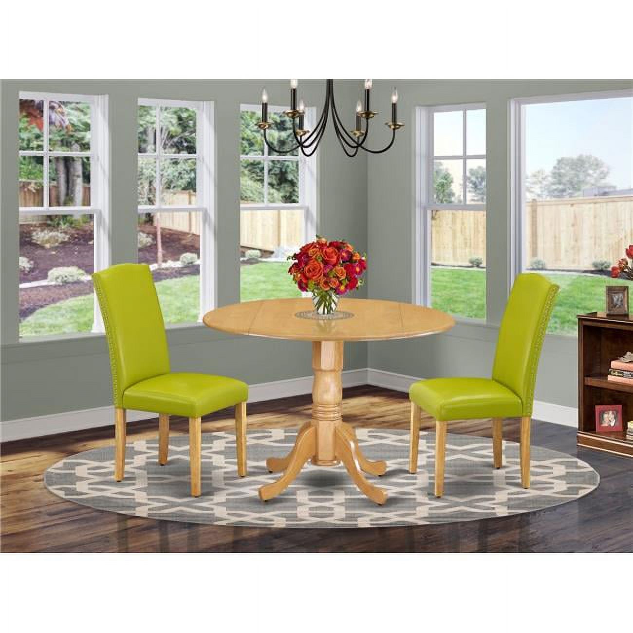 42 in. Dublin Round Kitchen Table with Two 9 in. Drop Leaves & Parson ...