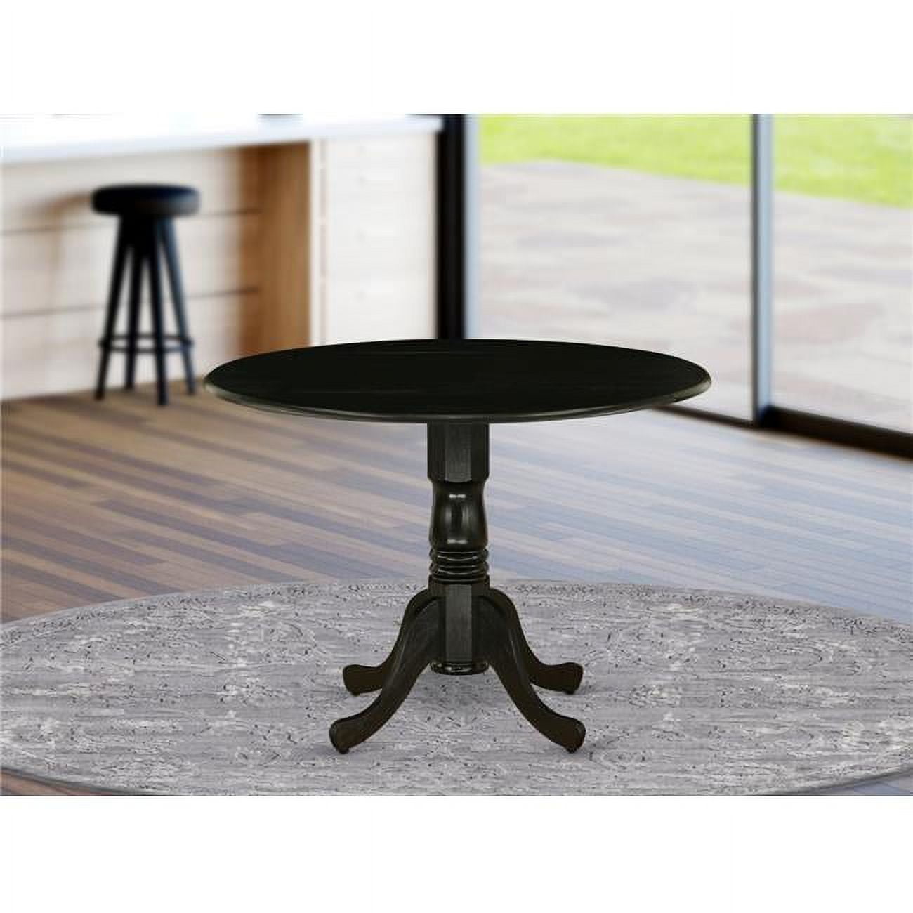 42 in. Dublin Round Rubber Wood Wirebrushed Black Dining Table with Two ...