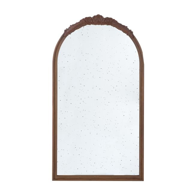 42 in. Eel Brown Arched Wood Frame Hand Carved Rose Accent Wall Mirror ...