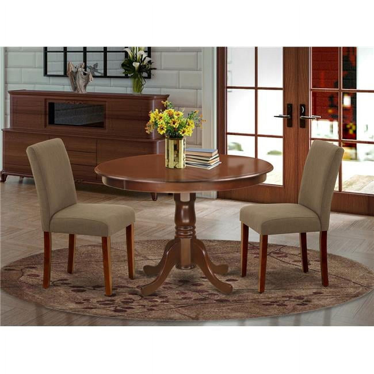 42 in. Hartland Round Kitchen Table & 2 Parson Chair with Mahogany Leg ...
