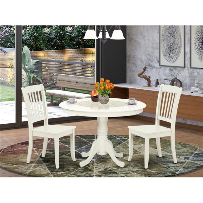 42 in. Hartland Round Table & 2 Vertical Slatted Chairs - Linen White ...