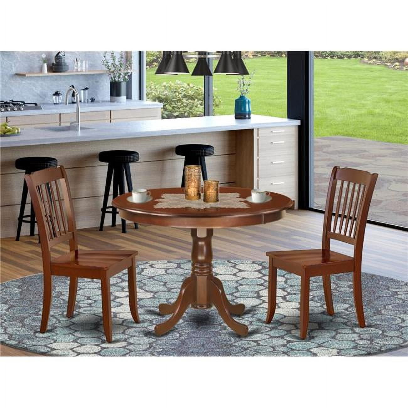 42 in. Hartland Round Table & 2 Vertical Slatted Chairs - Mahogany, 3 ...