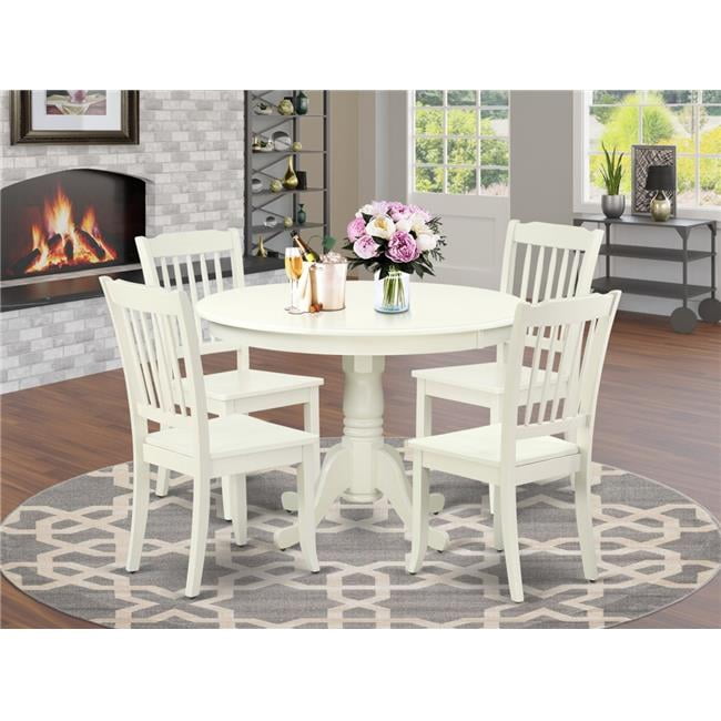 42 in. Hartland Round Table & 4 Vertical Slatted Chairs - Linen White ...