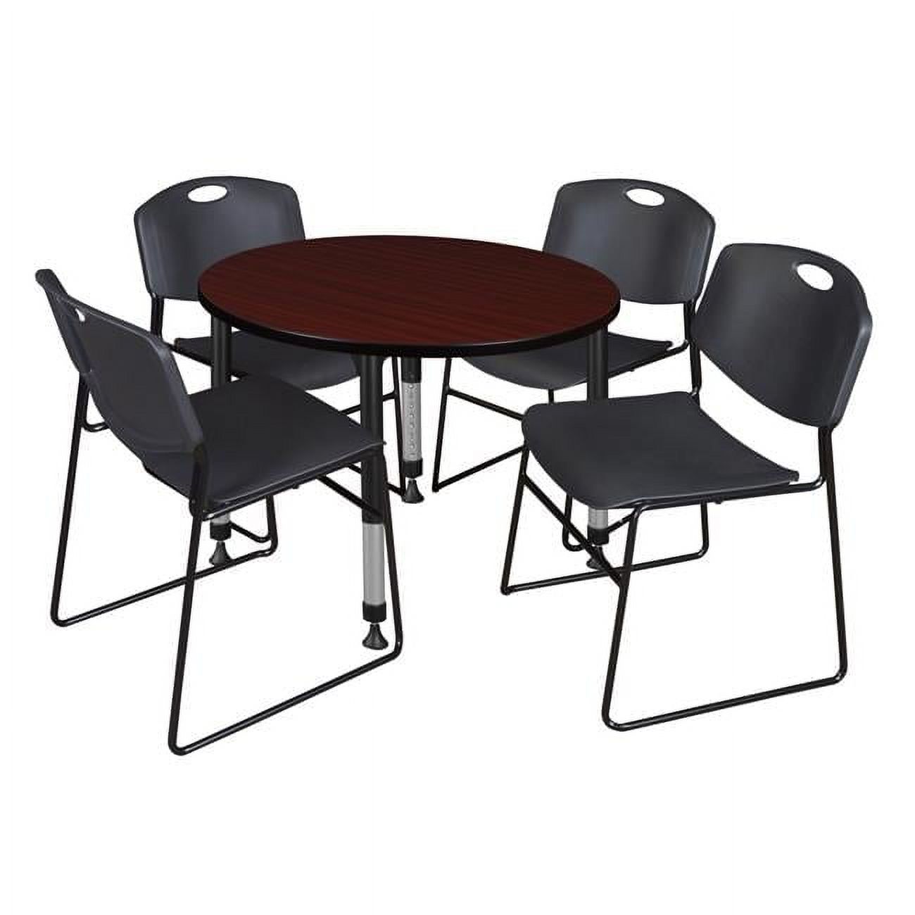42 in. Kee Round Height Adjustable Classroom Table, Mahogany & 4 in ...