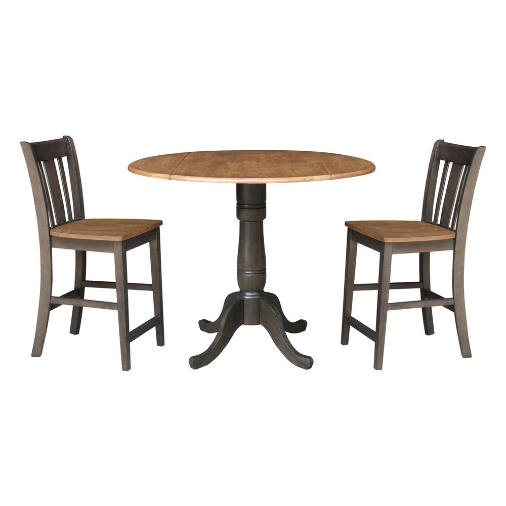 42 in Round Drop Leaf Counter Height Table with 2 Stools in Hickory ...