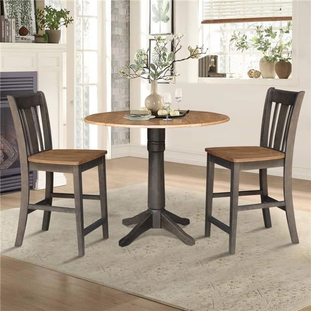 42 in Round Drop Leaf Counter Height Table with 2 Stools in Hickory ...