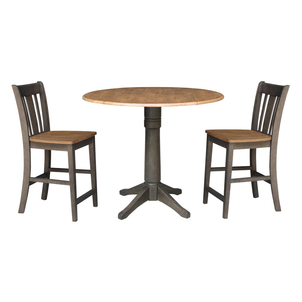 42 in Round Drop Leaf Counter Height Table with 2 Stools in Hickory ...