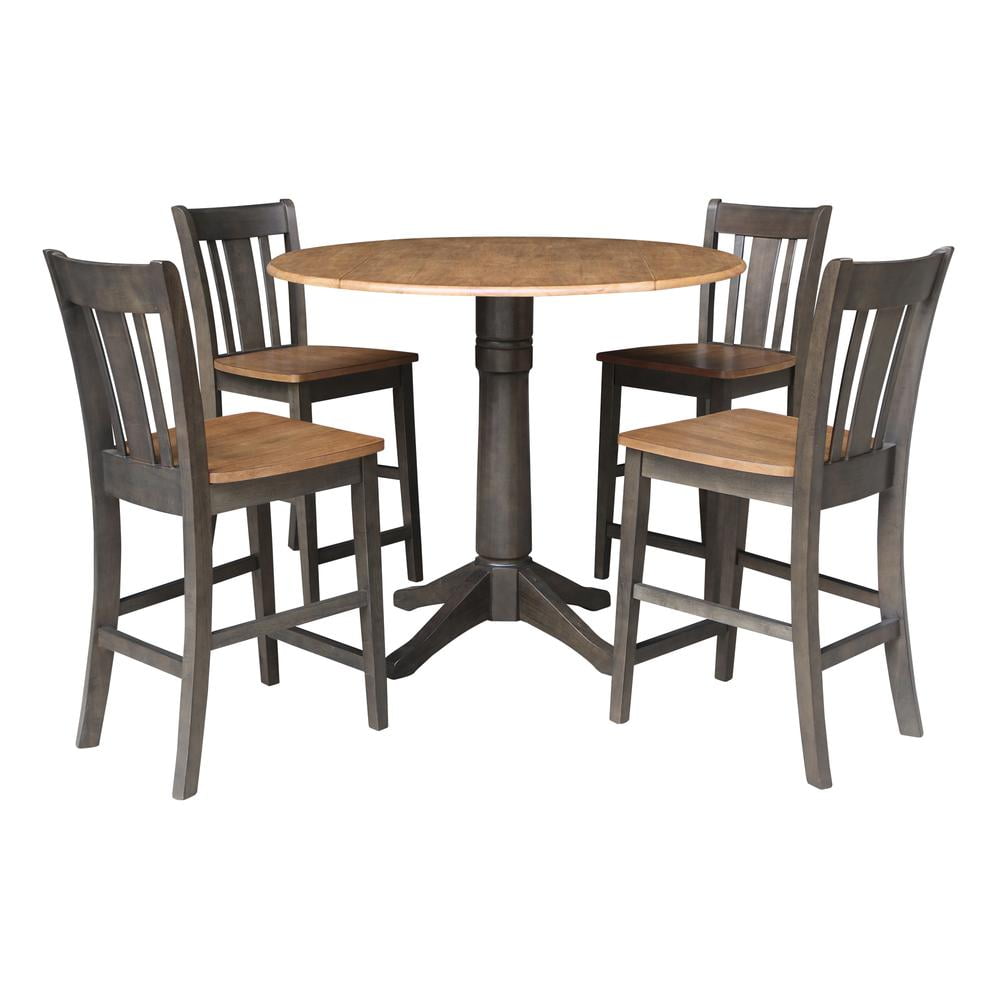42 in Round Drop Leaf Counter Height Table with 4 Stools in Hickory ...