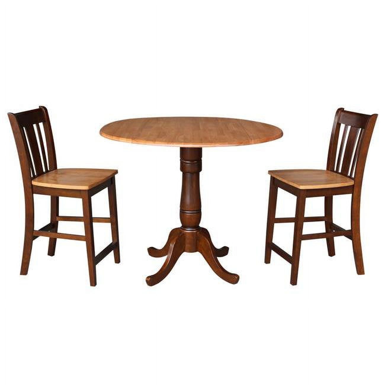 42 in. Round Pedestal Gathering Height Table with 2 Counter Height ...