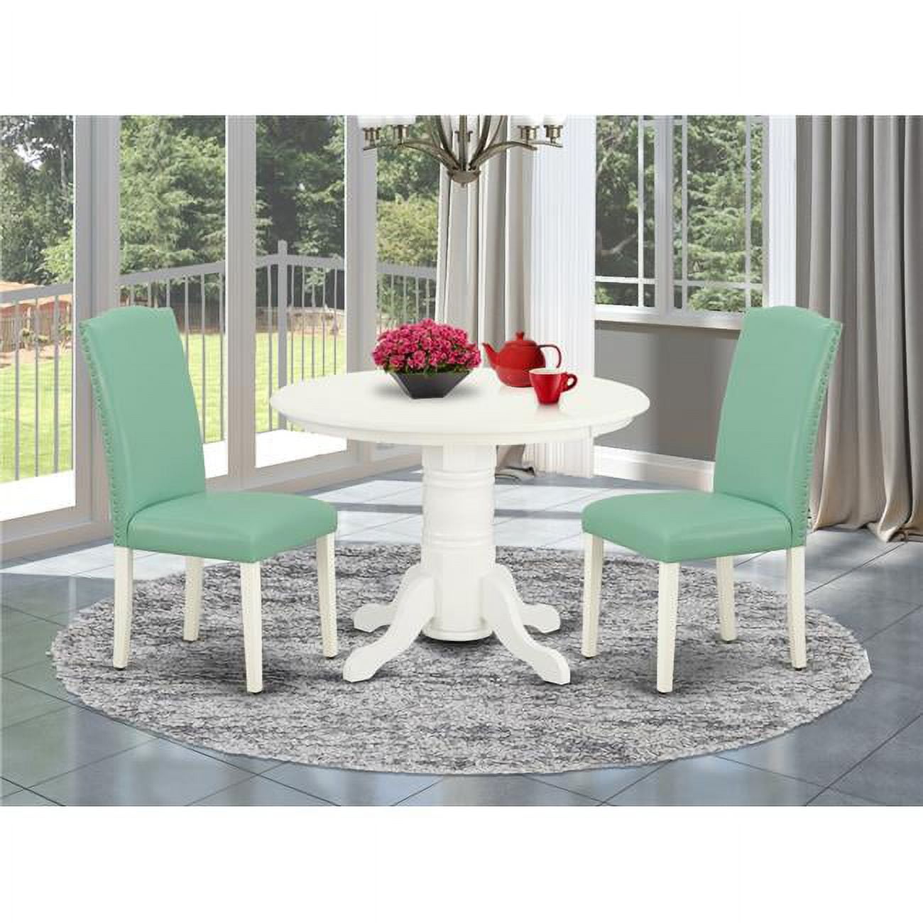 42 in. Shelton Round Dinette Table & Parson Chair with Linen White Leg ...