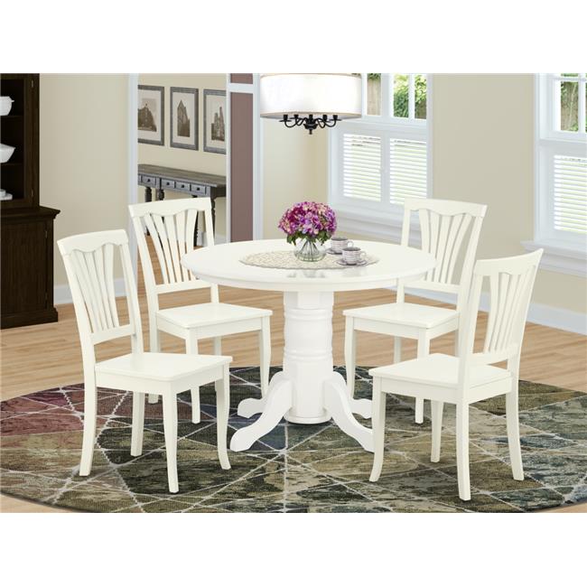 42 in. Shelton Round Table & 4 Vertical Slatted Chairs - Linen White, 5 ...