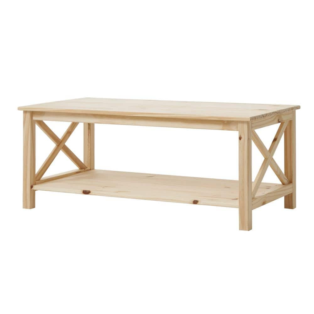 42 in. Unfinished Natural Pine Rectangle Wood Top Coffee Table with X ...