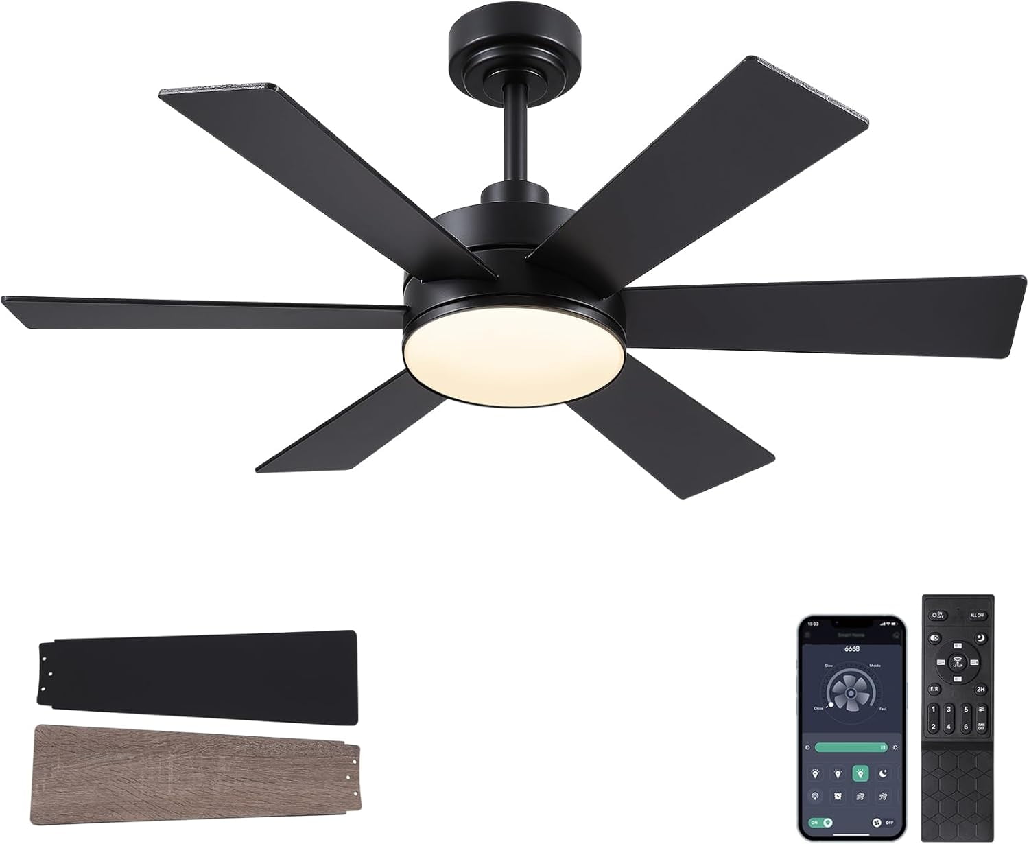 42 inch Ceiling Fans with Lights, Black Ceiling Fan with Remote APP ...