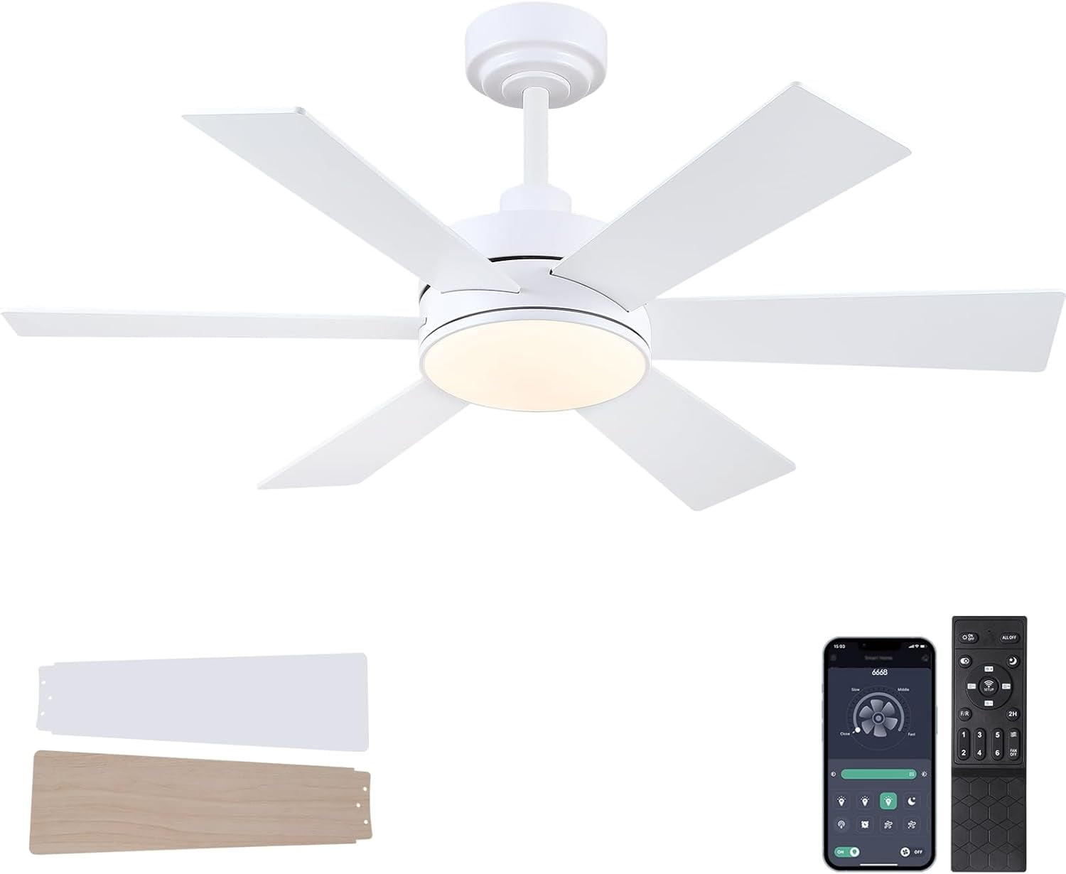 42 inch Ceiling Fans with Lights, Ceiling Fan with Remote APP, Dual ...