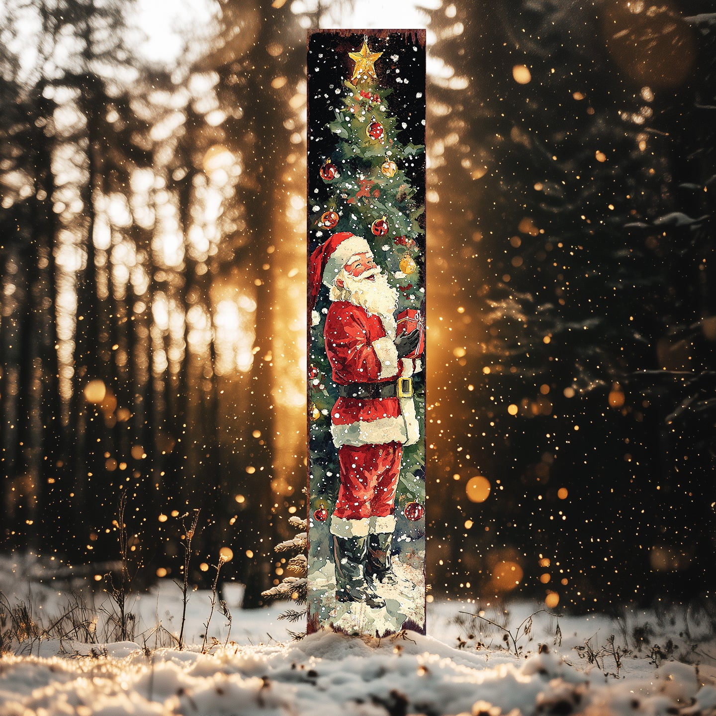 Watercolor Christmas Yard Stake | Joyful Santa & Tree Outdoor Holiday ...