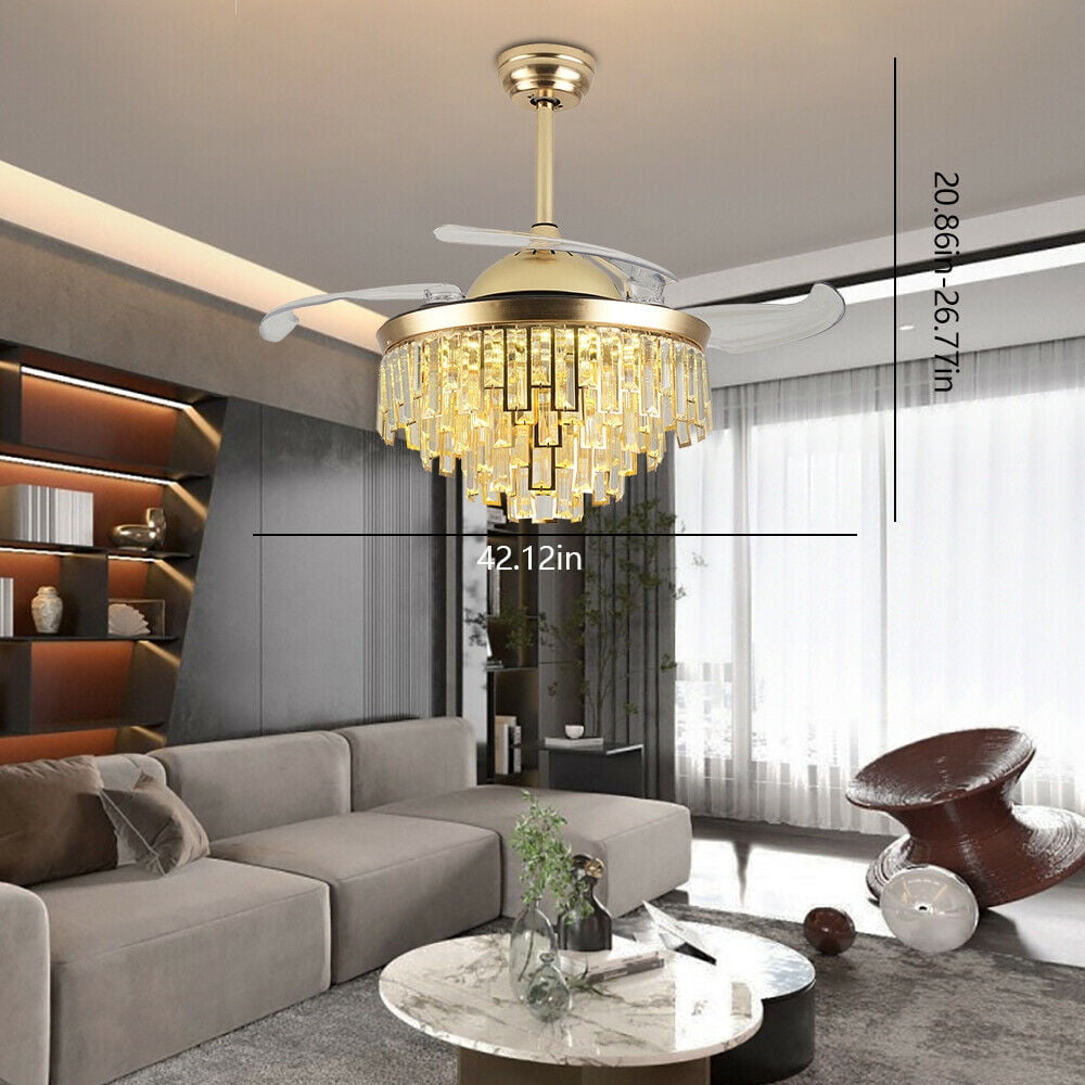 42 inch Crystal Ceiling Fan Chandelier with 3 Color Led Light Remote ...