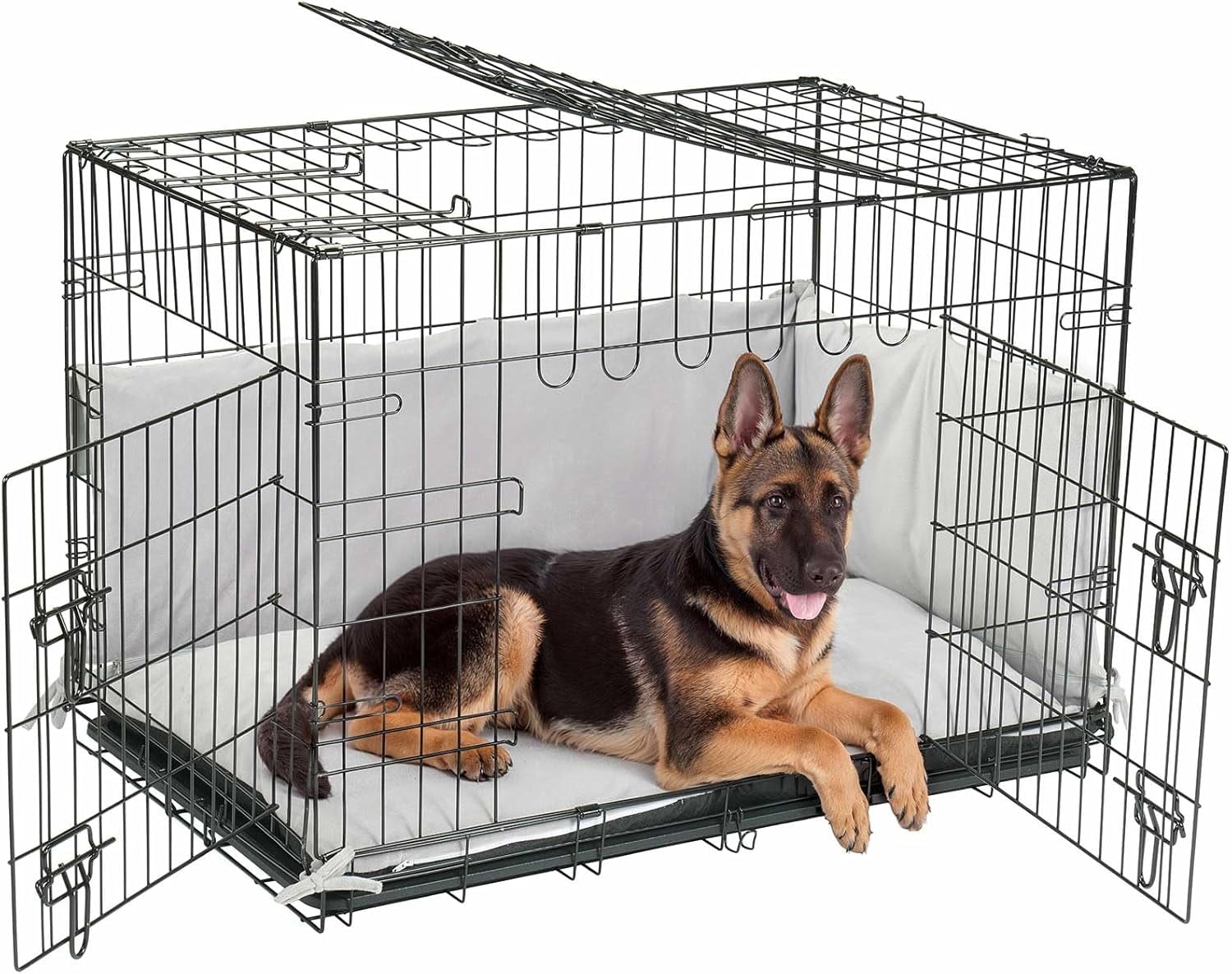 42 inch Dog Crates for Large Dogs with Bumper-Three Doors Folding Metal ...