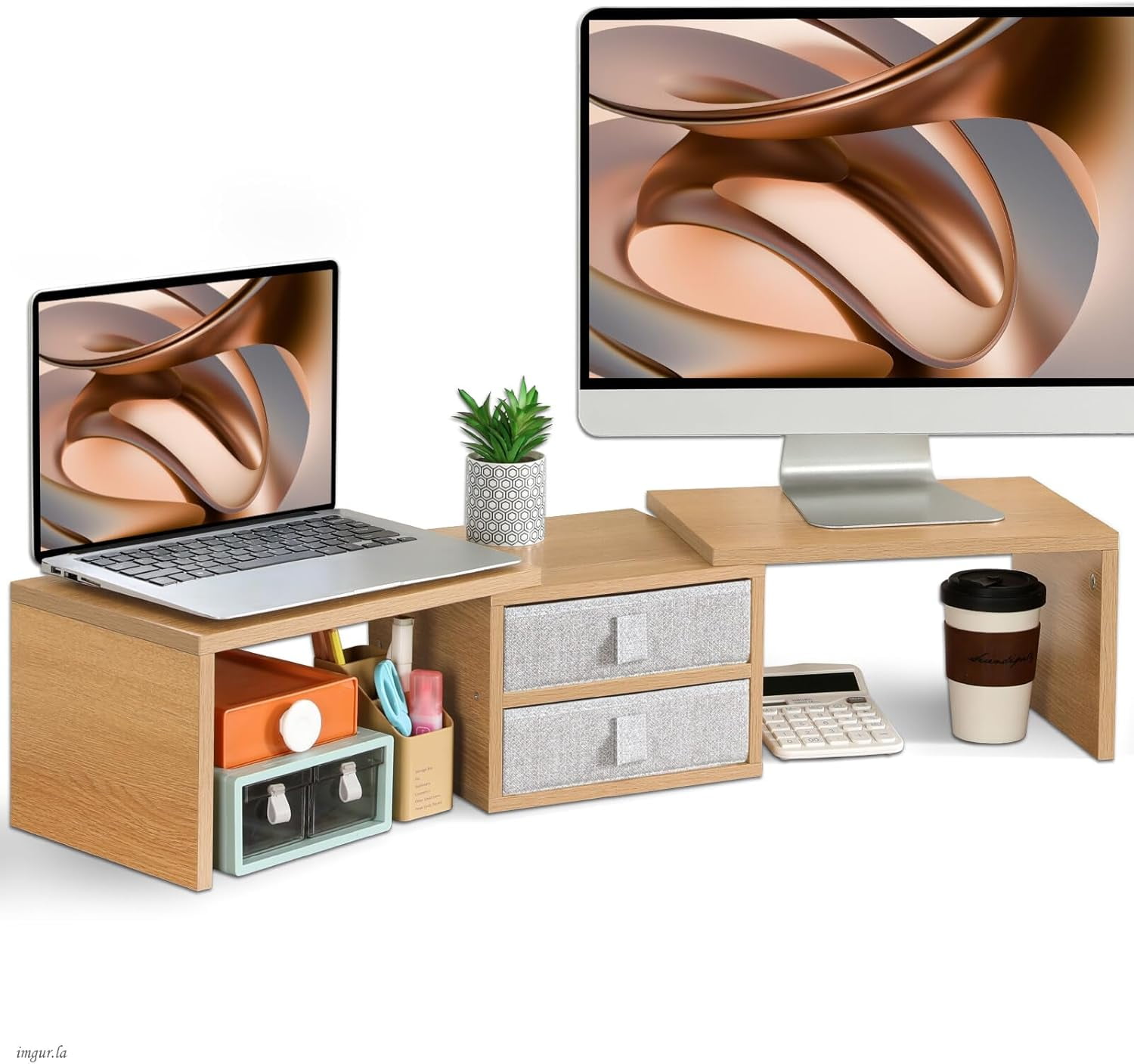 42 inch Dual Monitor Stand Riser with 2 Drawers- Length and Angle ...