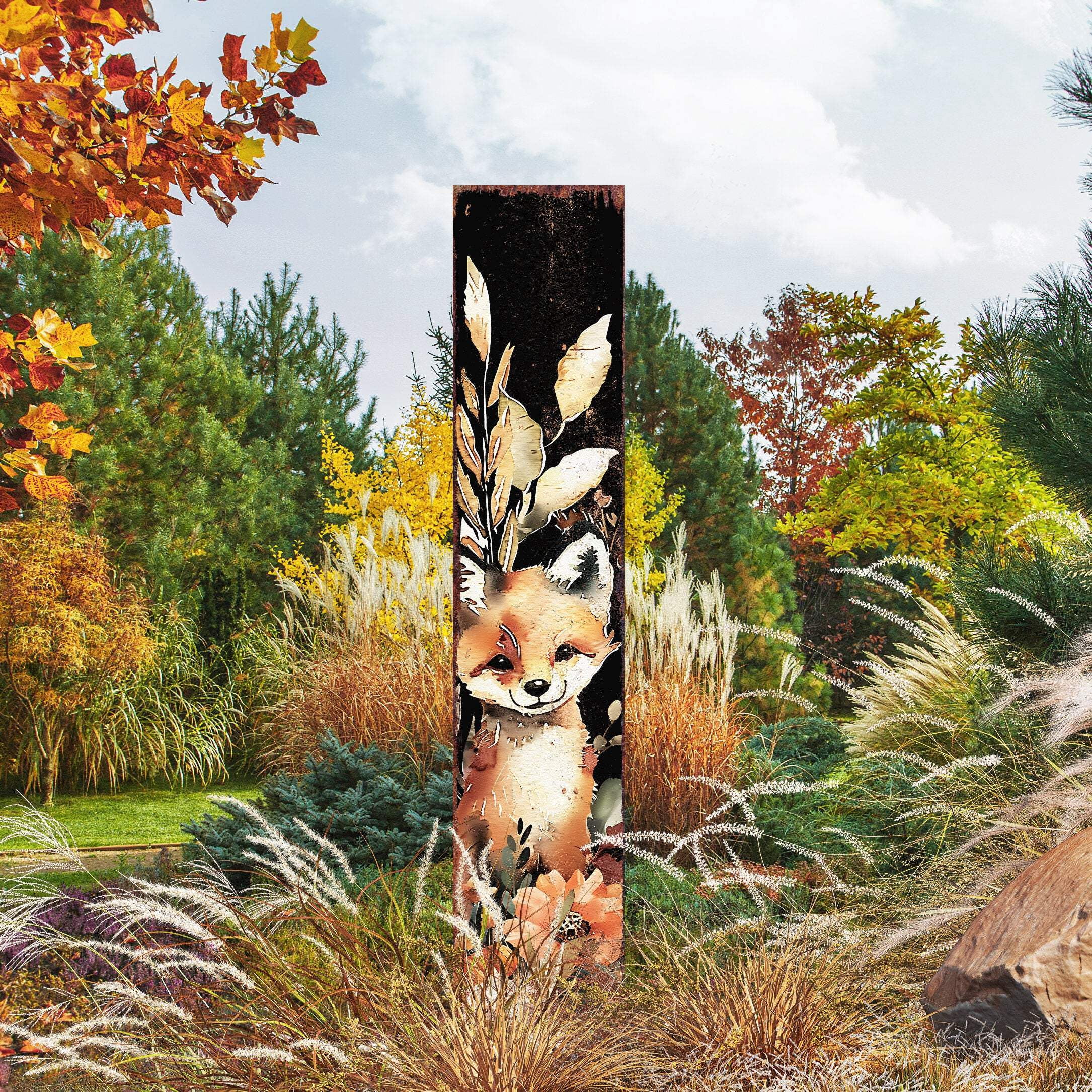 42-inch Fall Garden Stake | Watercolor Foxy | Perfect for Outdoor Decor ...