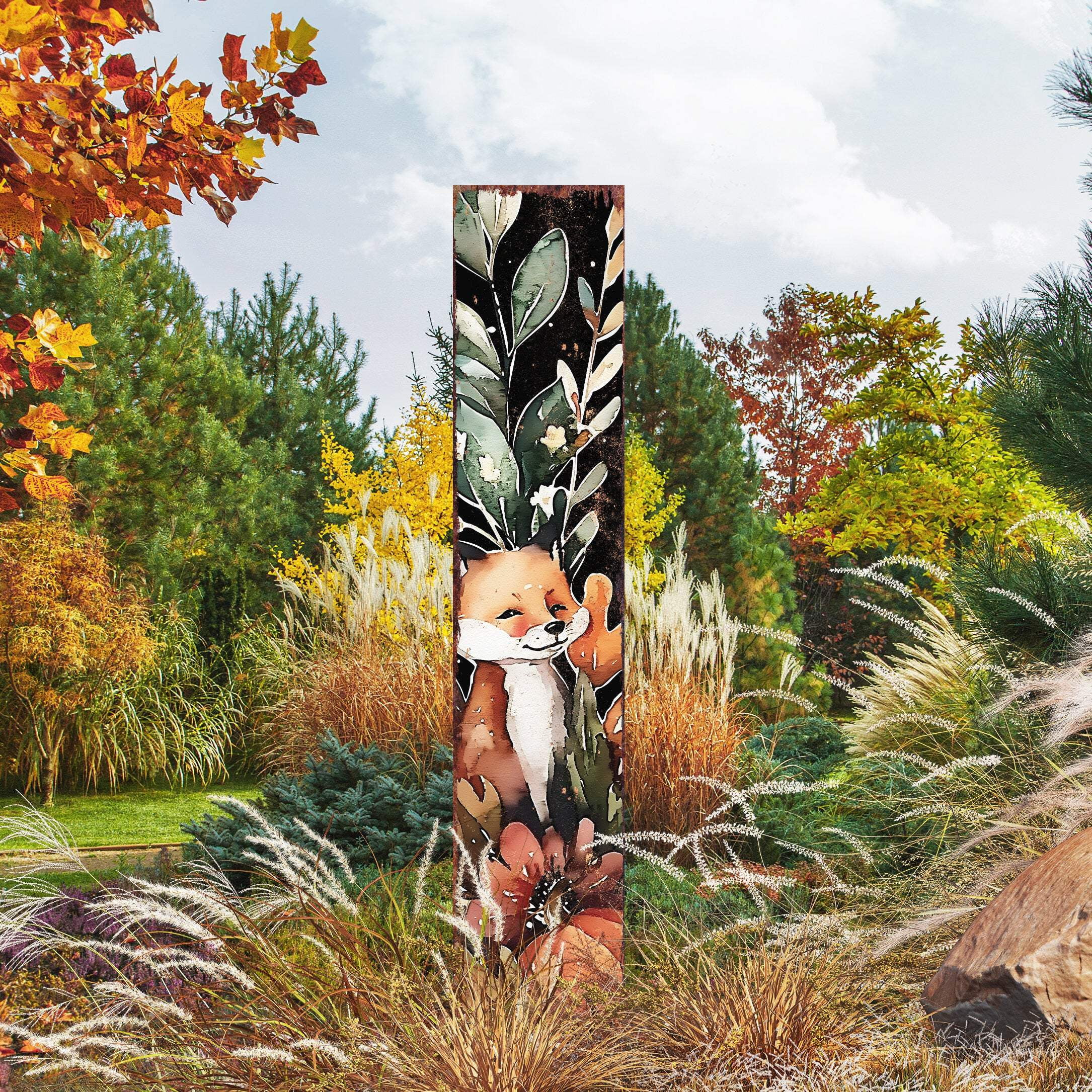 42-inch Fall Garden Stake - Watercolor Foxy | Perfect for Outdoor Decor ...