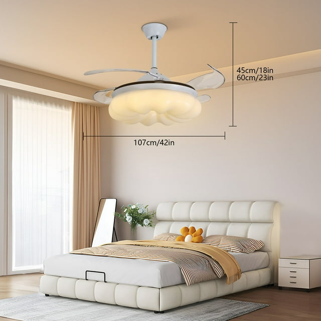 42 inch LED Ceiling Fan W/ Lights & Remote Control Retractable Ceiling ...