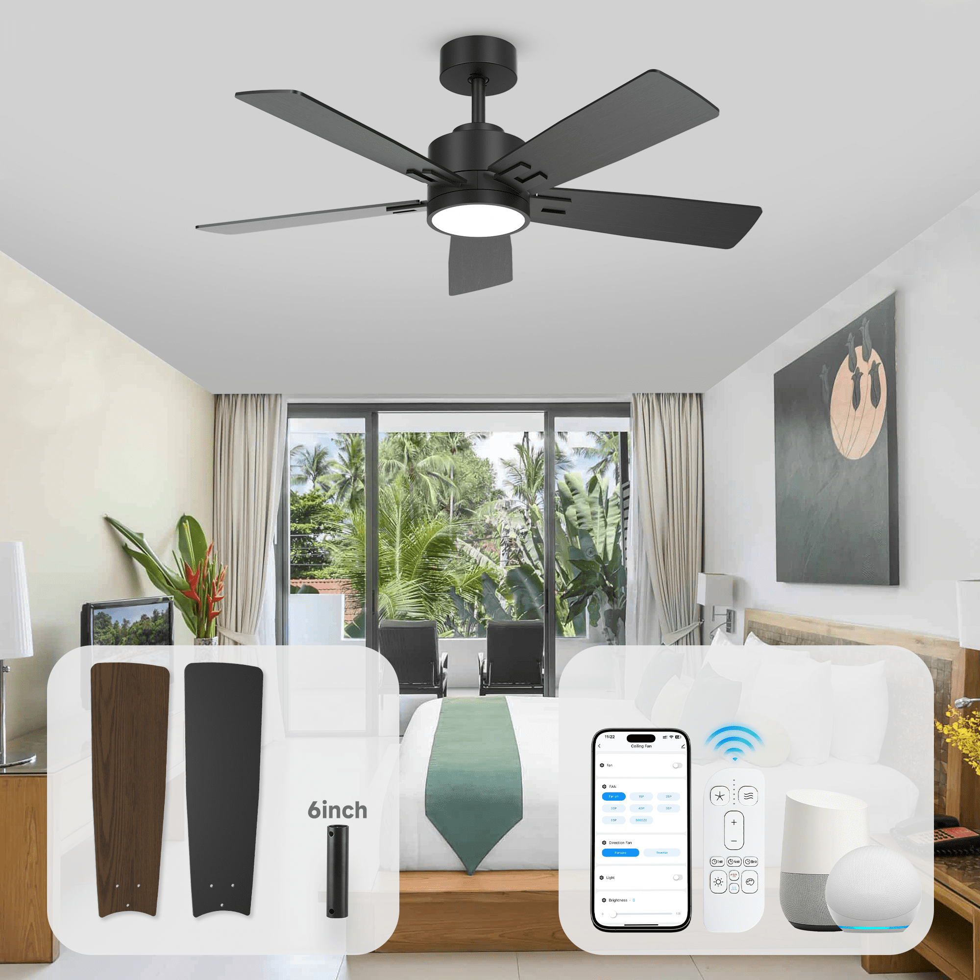 42 inch Small Ceiling Fans with Lights, Modern Low Profile Ceiling Fan ...