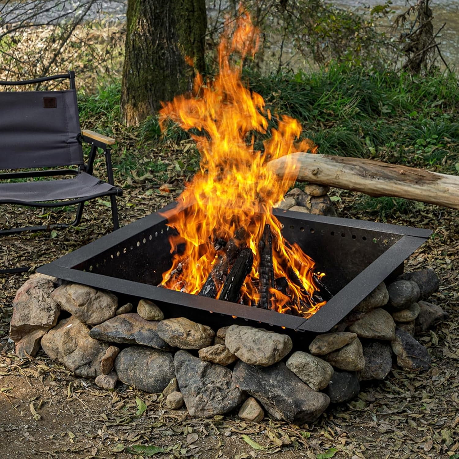 42 inch Square Fire Pit Ring, Heavy Duty Fire Ring, DIY Campfire Insert ...