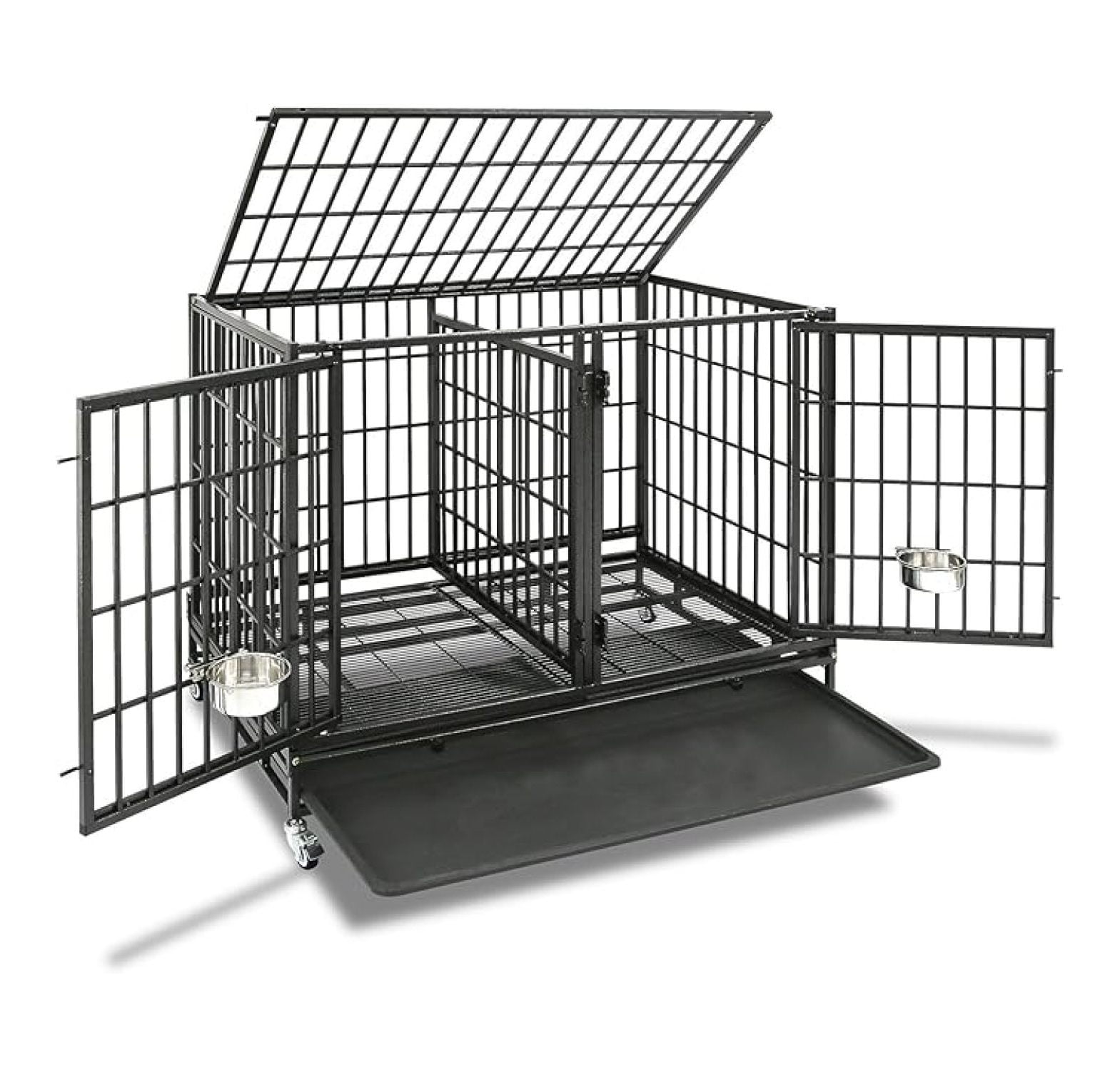 42 inch Stackable Heavy Duty Dog Crate Cage on Wheels with Divider, 2 ...