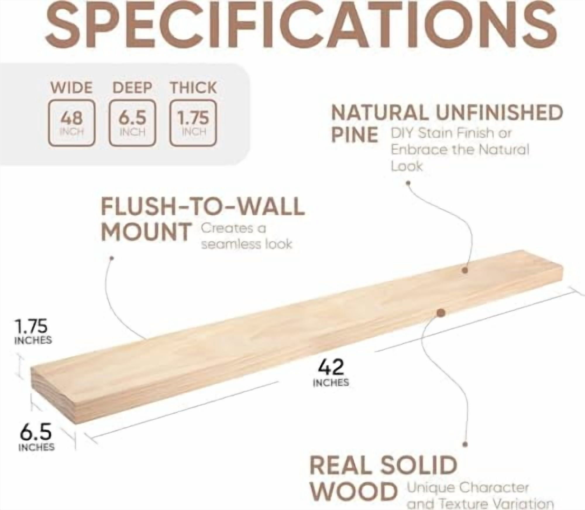 42 inch Wood Floating Shelf, High End Solid Natural Wood 42inch Large ...