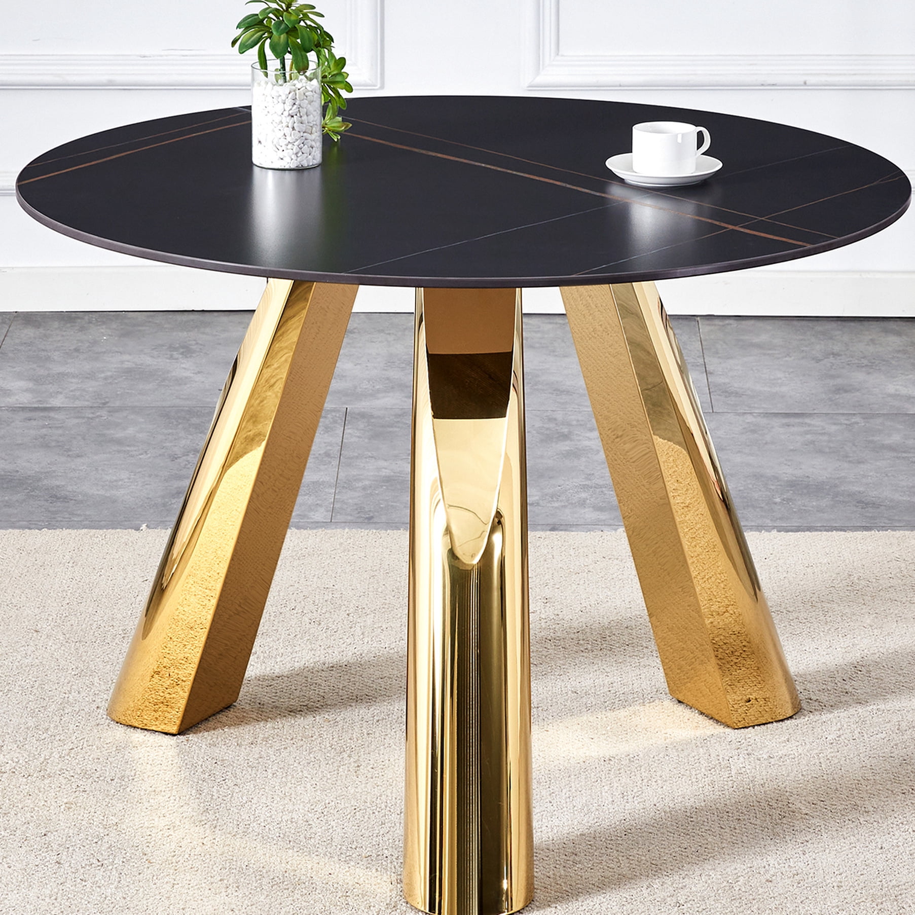 42 - inch black and gold sintered stone round table - Enhances the ...