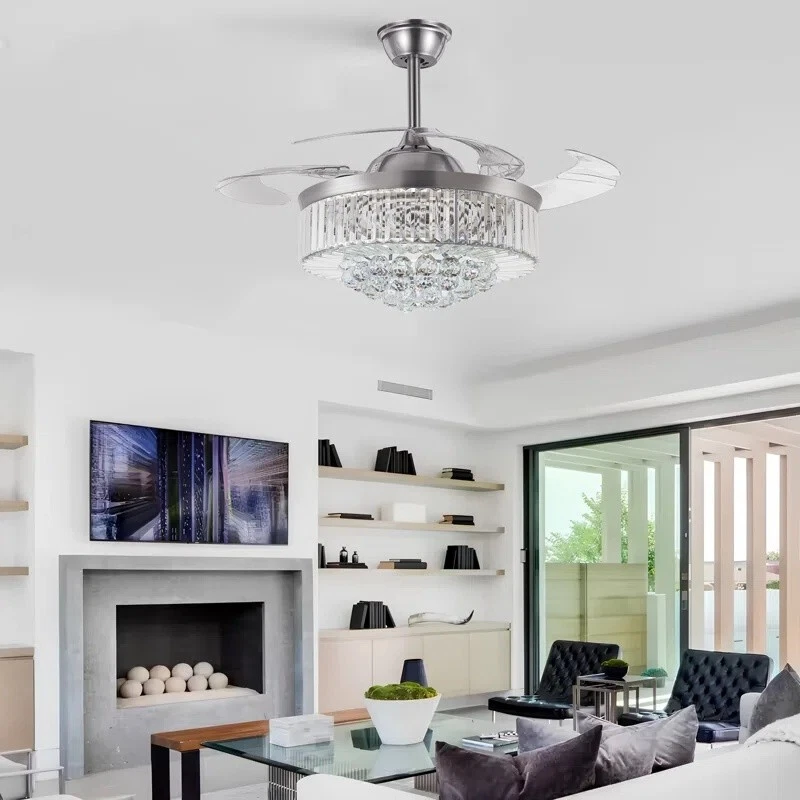 GMizon 42 inch gold modern crystal ceiling fan light with remote ...