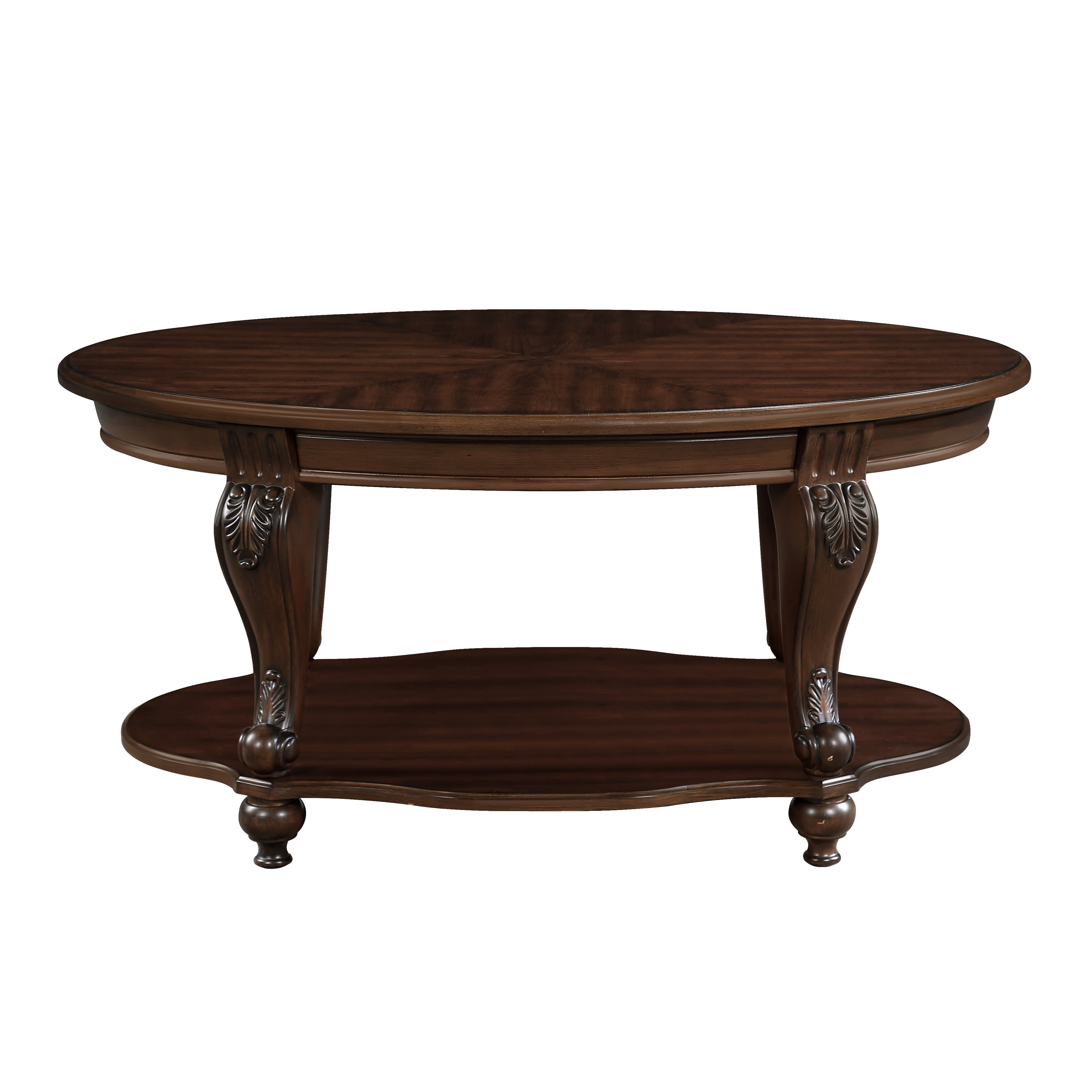 42 inch oval wood coffee table for Living Room, 2-Tier Solid Wood ...