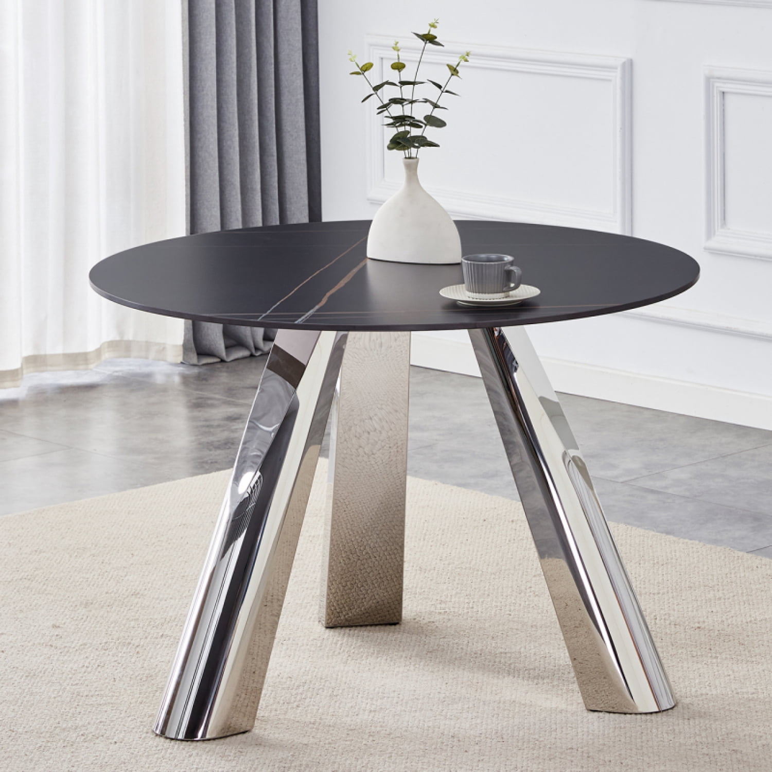 42 inch round dining table, marble top, stainless steel legs, modern ...