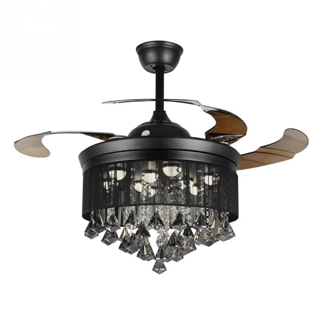 42 "matte black crystal invisible ceiling fan chandelier, LED crystal ...