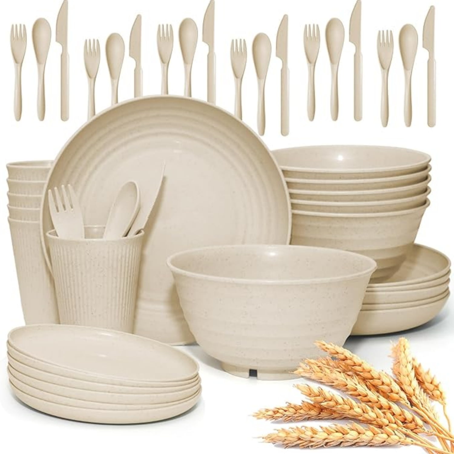 42 pcs Wheat Straw Dinnerware Sets Unbreakable Reusable Dinnerware Set ...